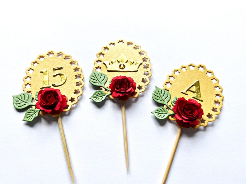 Beauty Red Roses Birthday Cake Topper - Princess Cake Topper, Floral ...