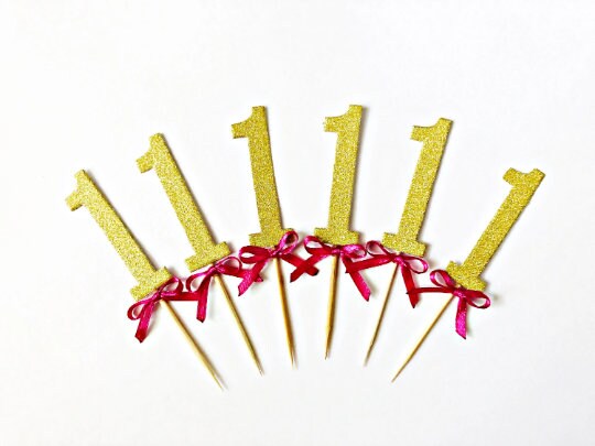 Gold Glitter Number 1 Cupcake Toppers: First Birthday Decorations (12 ...