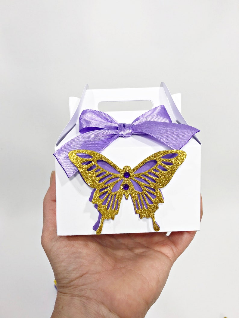 Purple and Gold Butterfly Favor Boxes Gable Box. Butterfly - Etsy