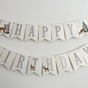 Winter Wonderland Happy Birthday Banner - Forest Woodland Banner ...
