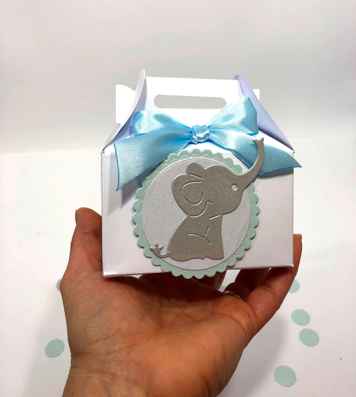 Elephant Baby Shower Gift Boxes, Blue & Grey Elephant Favor Box First ...