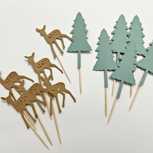 Deer and Pine Trees Cupcake Toppers Fawn Buck Deer Cupcake Toppers ...