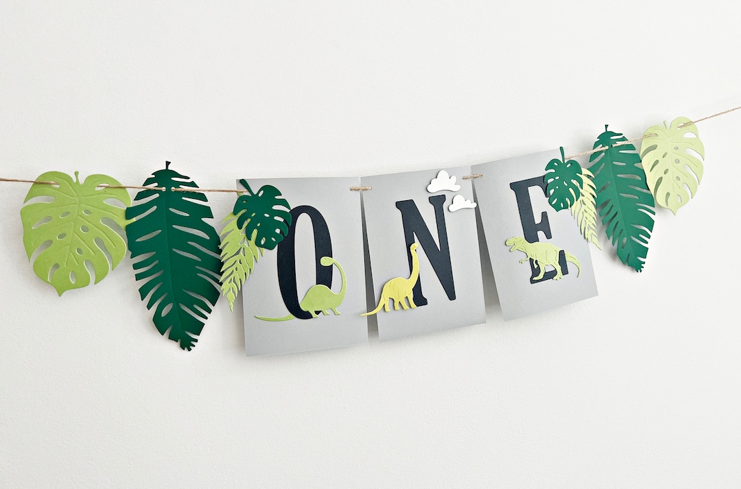Dinosaur ONE/ TWO Banner - Dinosaur First Birthday Party Decorations ...