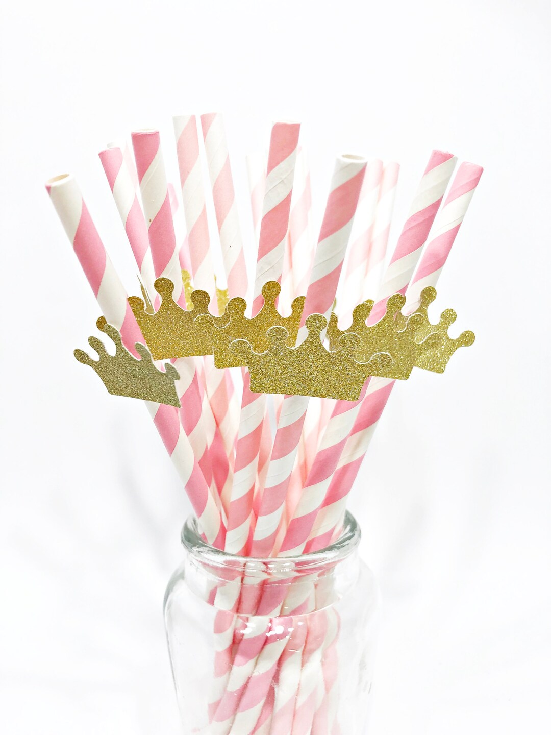 10 Princess Crown Paper Straws - Pink Gold Party Decorations Gold Crown ...