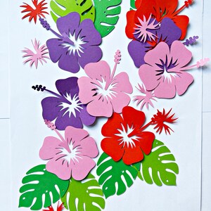 80 PCS. Hibiscus Tropical Floral Cutouts Moana Birthday. Luau Party ...