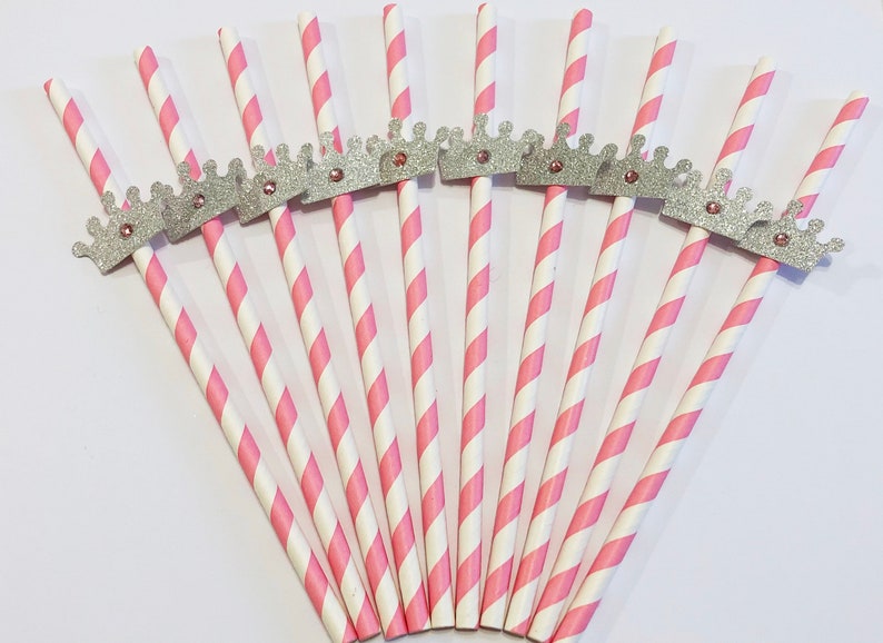 10 Princess Crown Paper Straws Pink Gold Party Decorations - Etsy