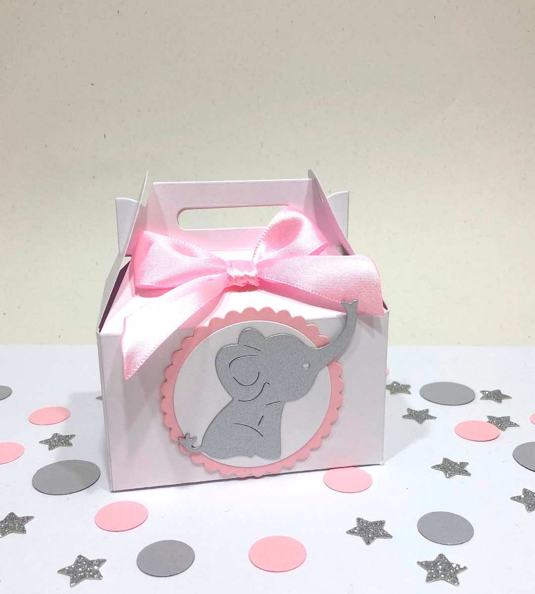 Elephant Favor Box, Pink Grey Elephant Baby Shower, Gift Boxes First ...