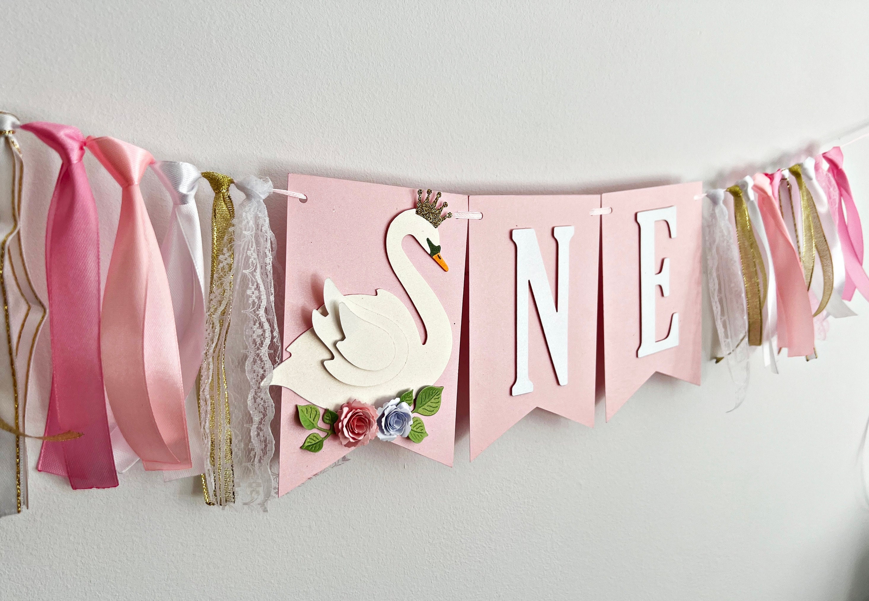 SWAN ONE Highchair Banner - Swan First Birthday Party Decorations. Swan ...