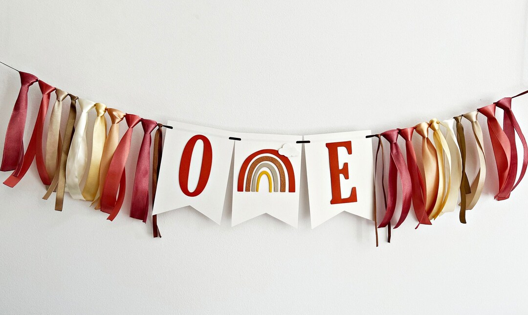 Neutral Boho Rainbow ONE Highchair Banner Neutral Cake Smash Banner ...