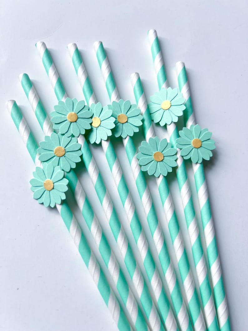 10 Daisy Paper Straws - Floral Pastel Rainbow Birthday Decorations ...
