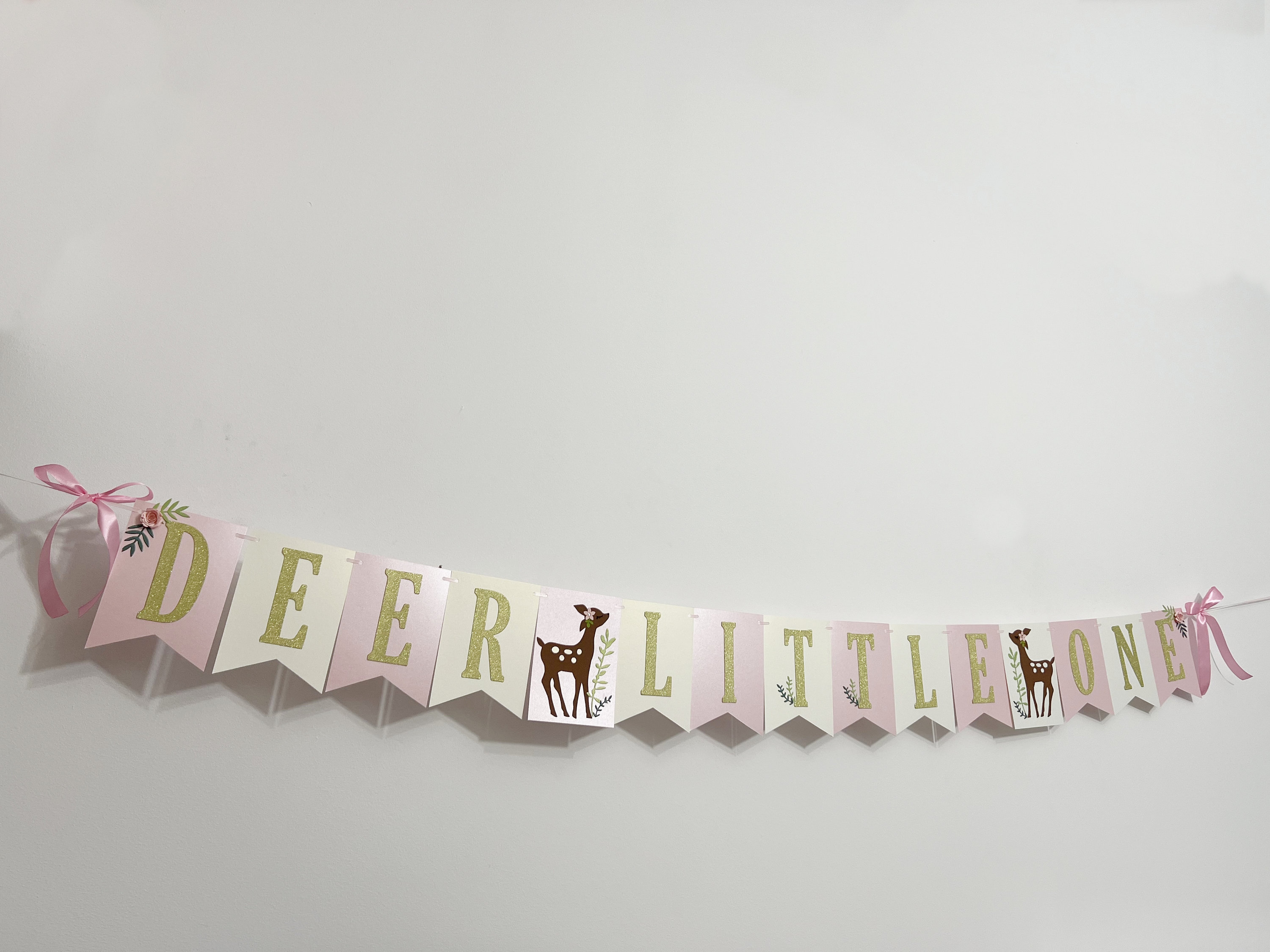 DEER NAME Banner - Custom Little Deer Banner. Fawn Floral Baby Shower ...