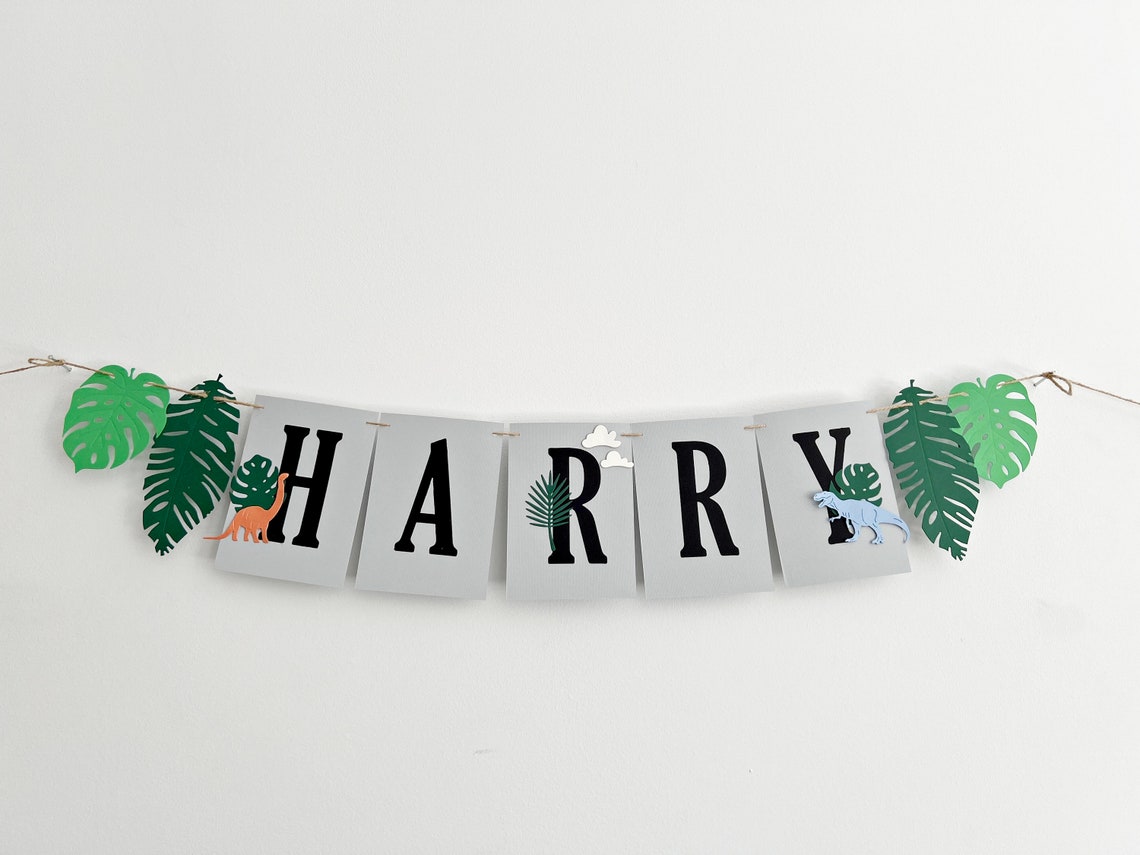 Dinosaur NAME Banner, ANY COLOR Dinosaur Birthday Party Decorations ...