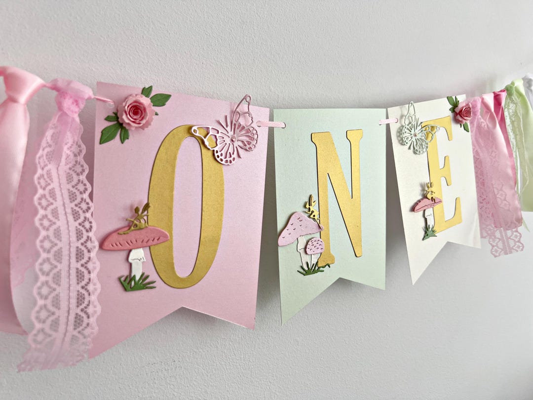 Pink Woodland Fairy High Chair Banner -mushroom ONE Banner Girl First ...
