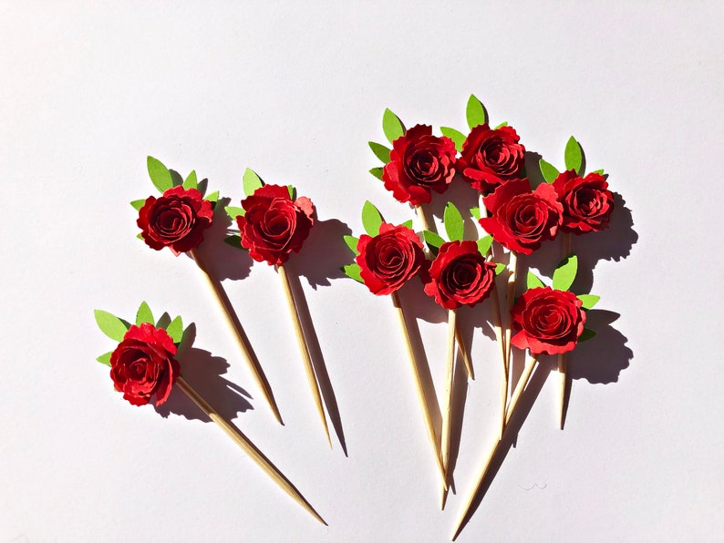 Rose Cupcake Toppers Floral Birthday Flower Cupcake Toppers. | Etsy