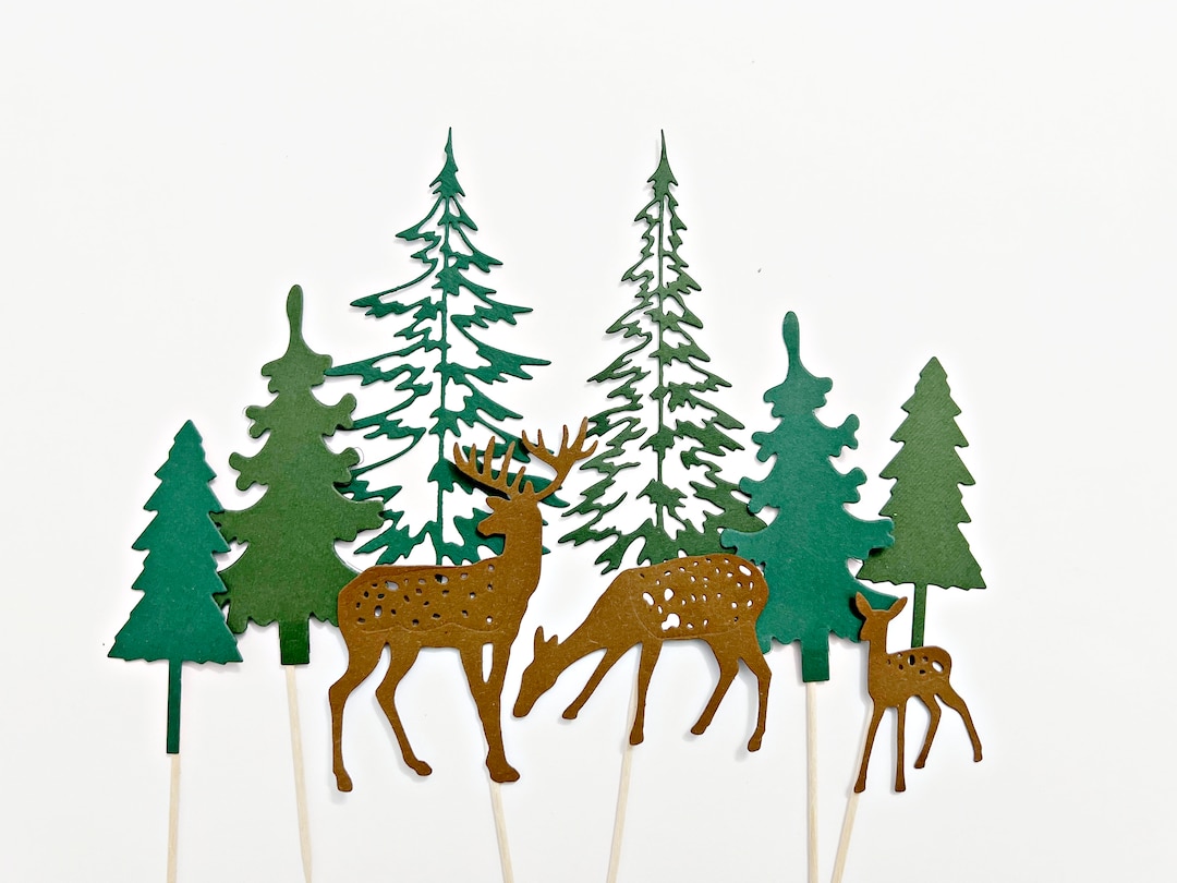 Woodland Cake Toppers -forest Pine Tree & Deer Cake Toppers Woodland ...