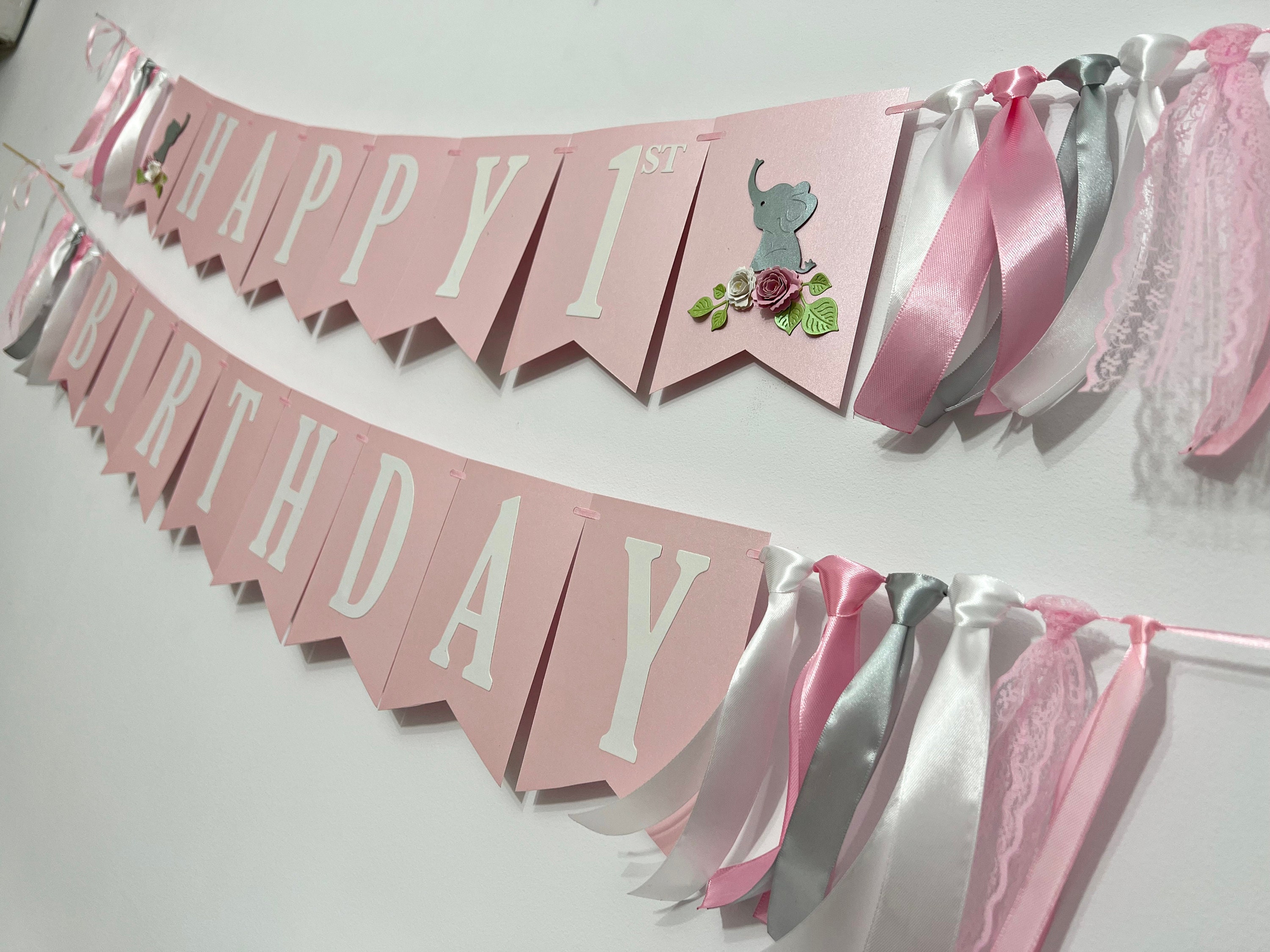 Elephant First Birthday Banner - CUTE Elephant First Birthday Party ...
