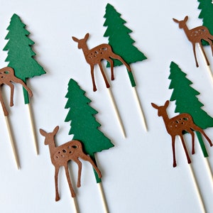 Deer and Pine Trees Cupcake Toppers Fawn Buck Deer Cupcake Toppers ...