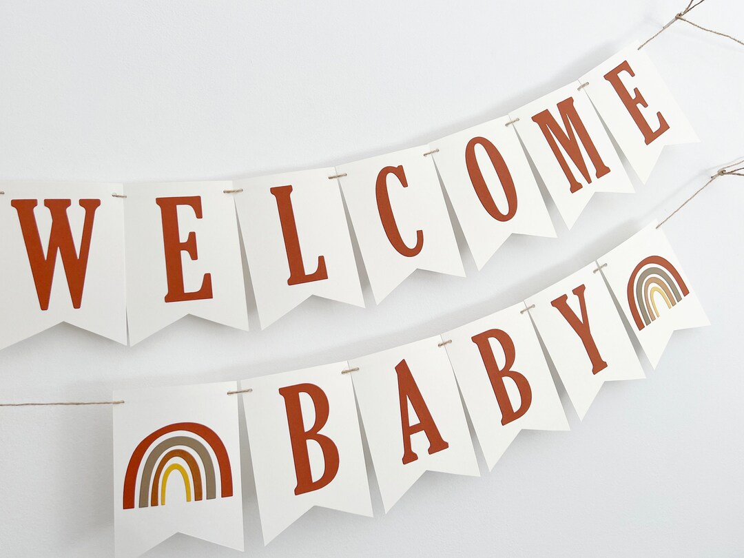 Neutral Boho Rainbow Baby Shower Decorations - Welcome Baby Banner ...