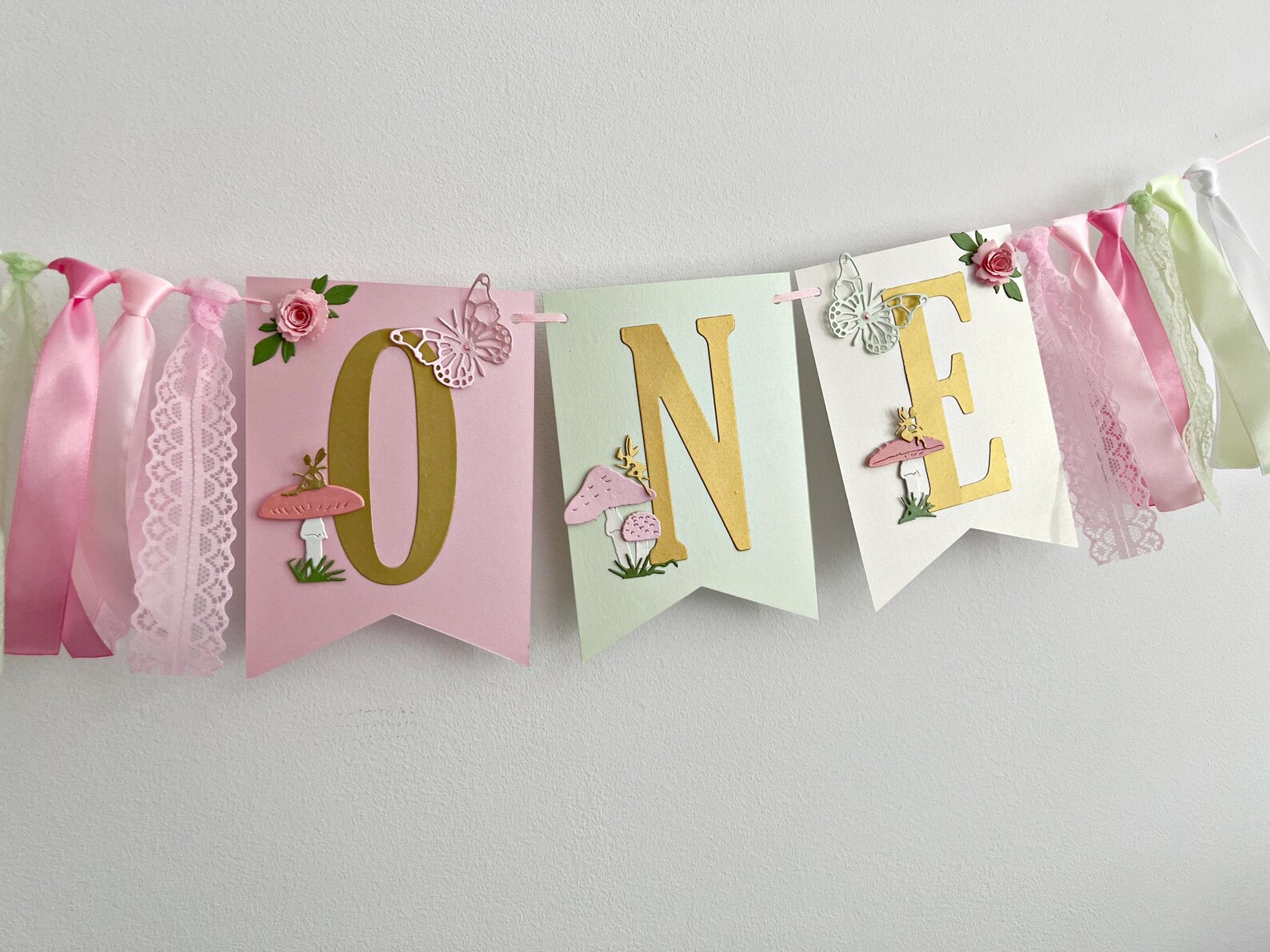 Pink Woodland Fairy High Chair Banner -mushroom ONE Banner Girl First ...