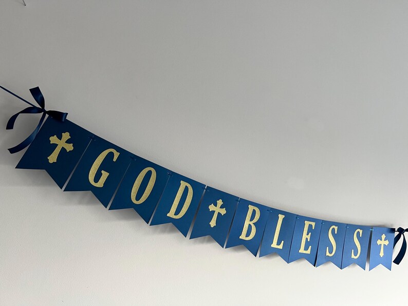 GOD BLESS Banner - Boy, Girl Baptism SIGN. Royal Blue & Silver God ...