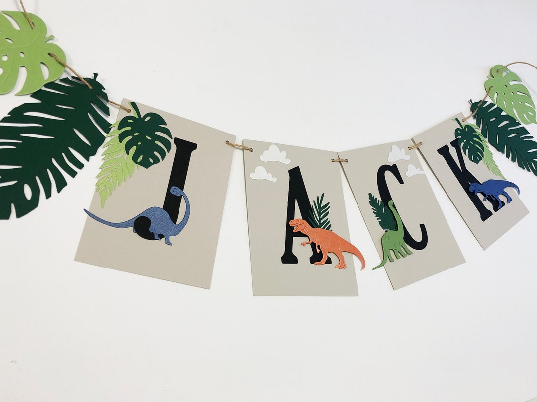 Dinosaur NAME Banner, ANY COLOR Dinosaur Birthday Party Decorations ...