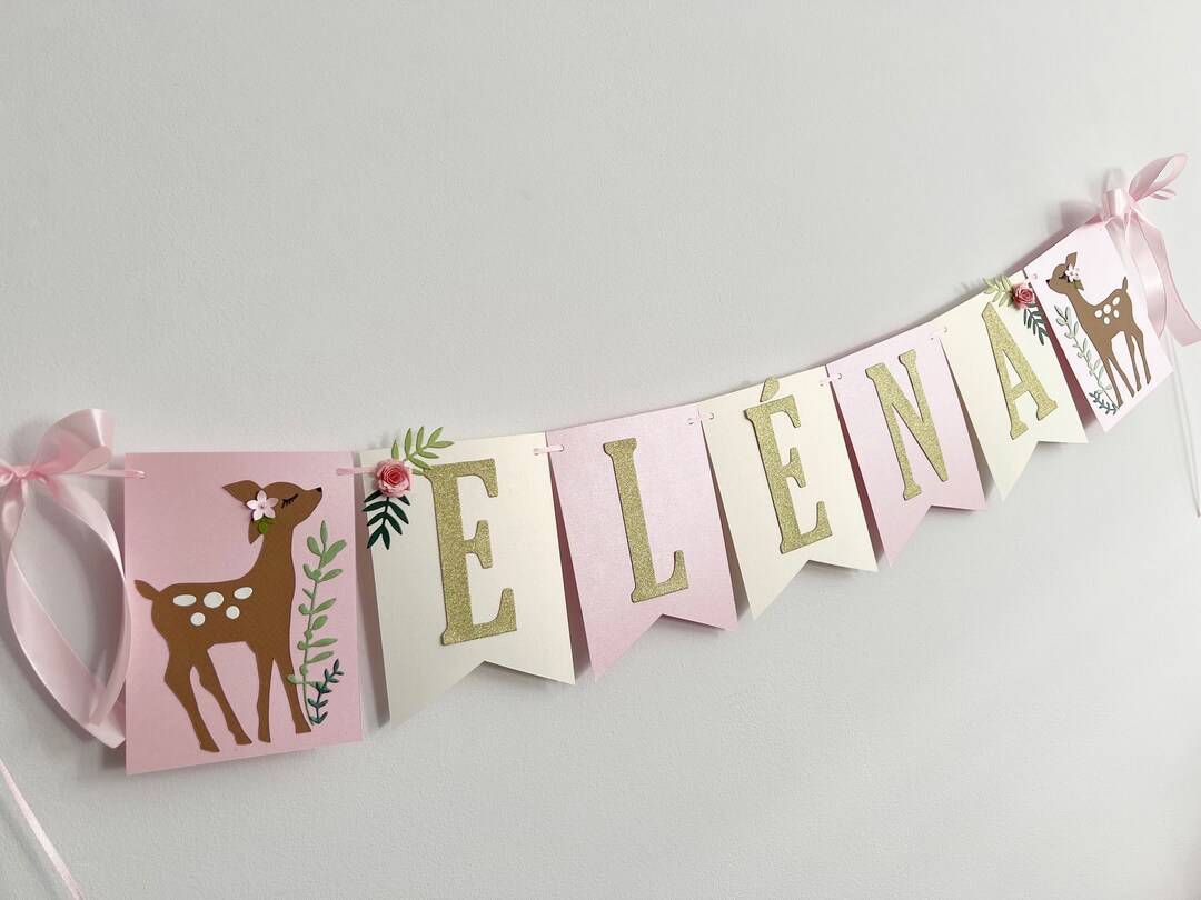 DEER NAME Banner Custom Little Deer Banner. Fawn Floral Baby Shower ...