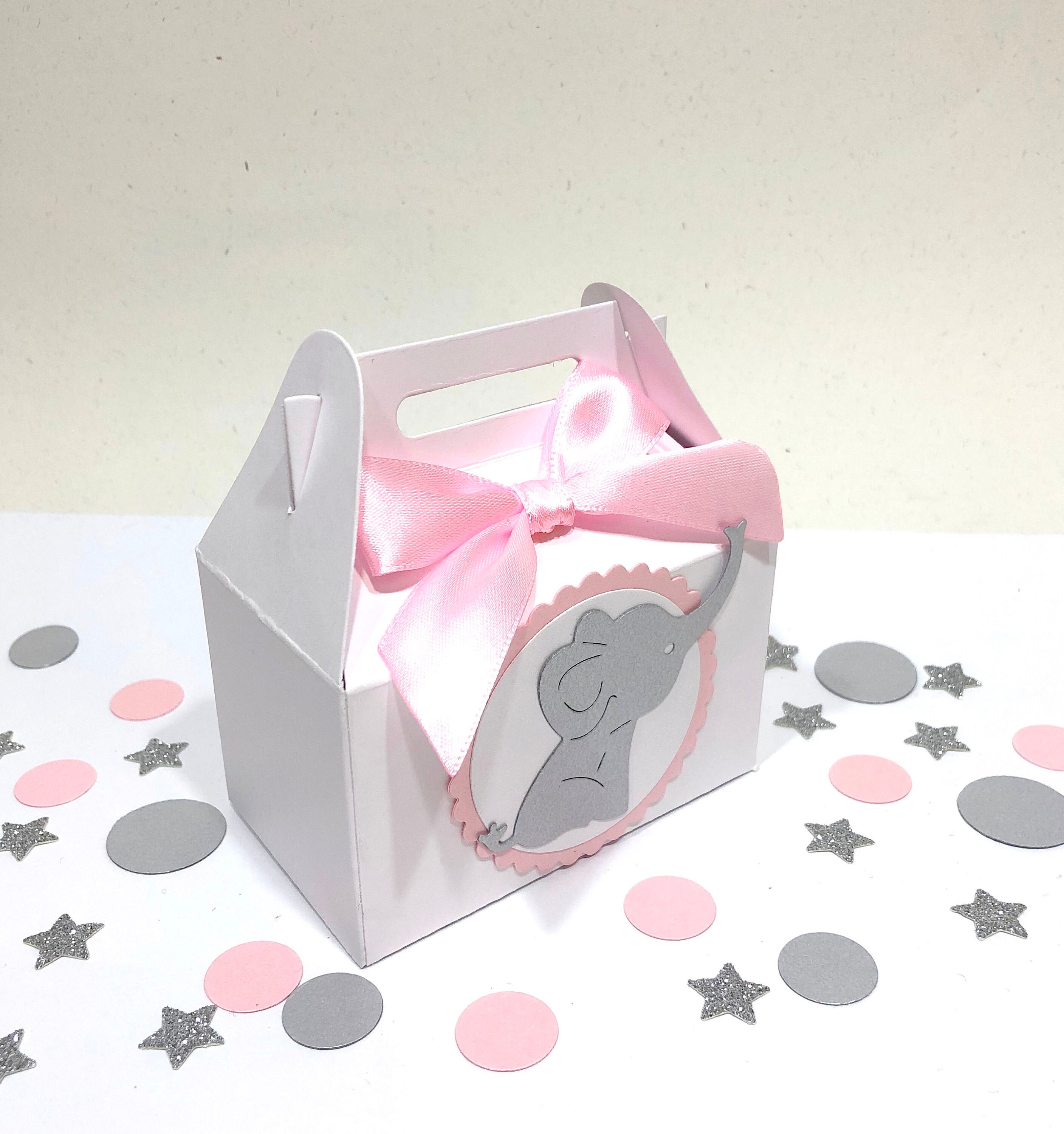 Elephant Favor Box Pink Grey Elephant Baby Shower Gift Boxes | Etsy