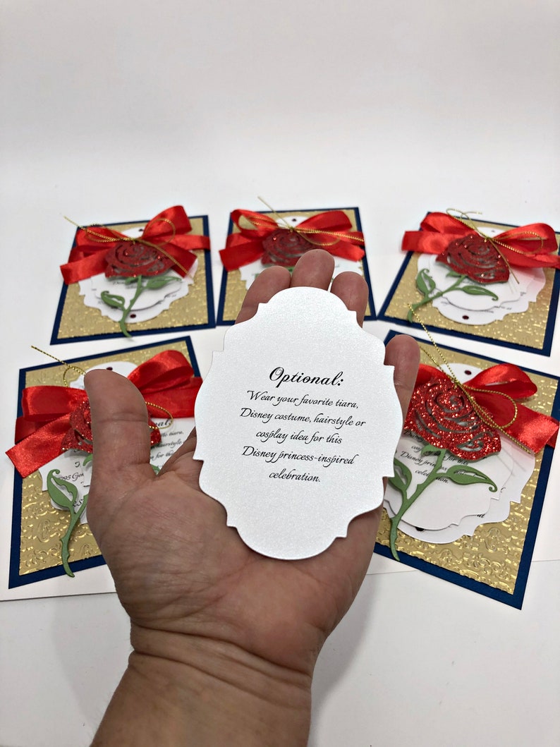 Beauty Red Rose Invitation Be Our Guest Princess Invitation Glitter Red ...