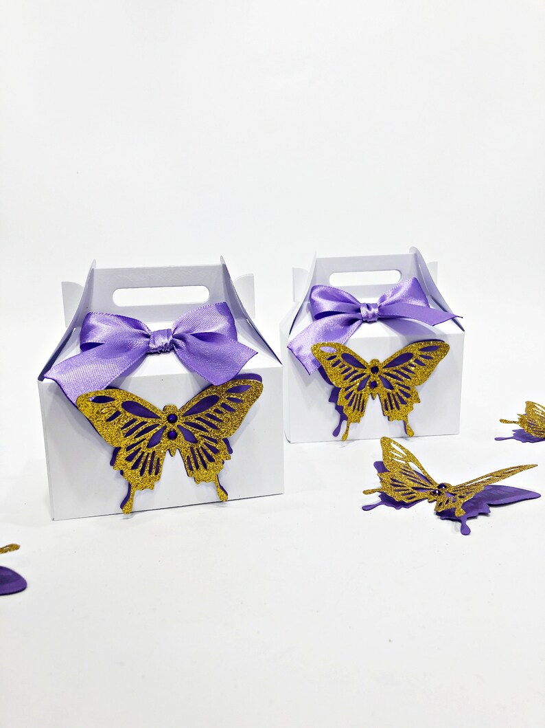 Purple and Gold Butterfly Favor Boxes Gable Box. Butterfly - Etsy