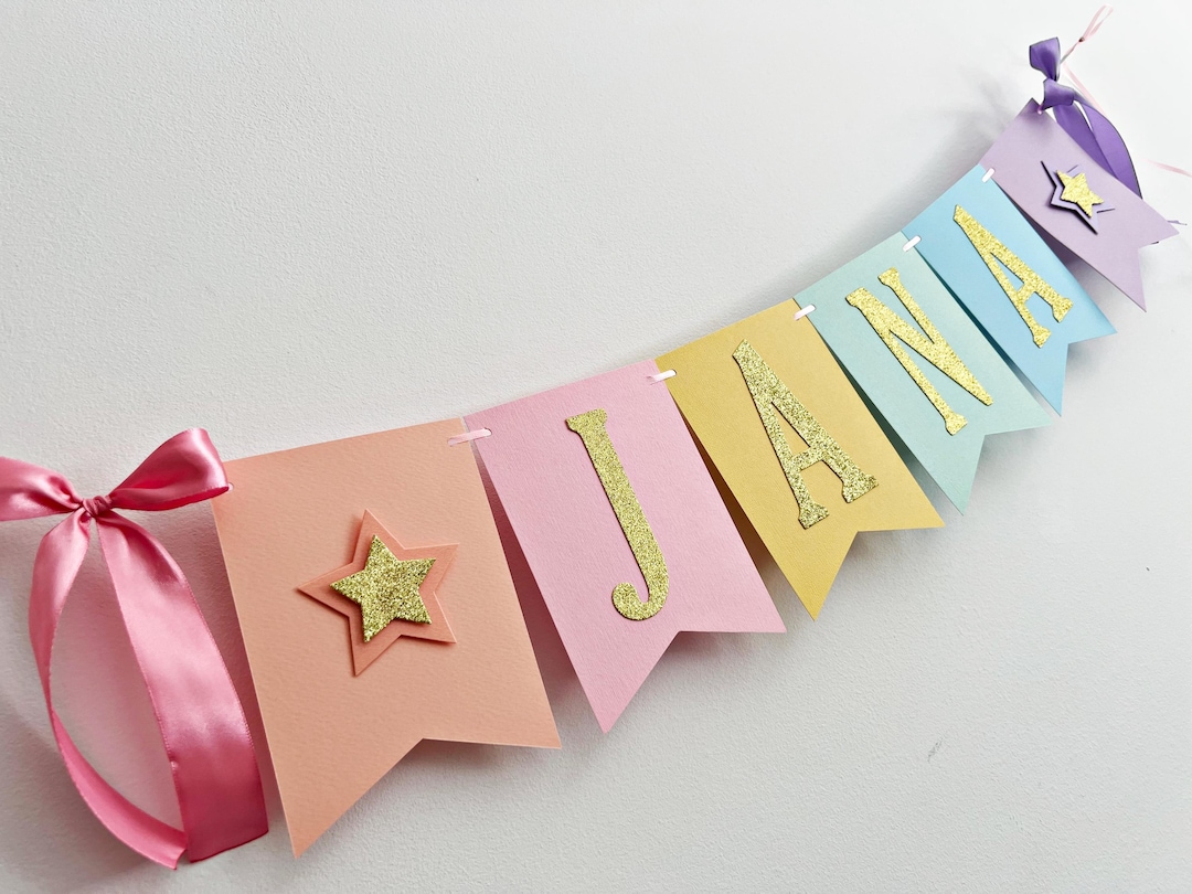 Pastel Rainbow Birthday Banner: Custom Name, Star Party Decor - Etsy