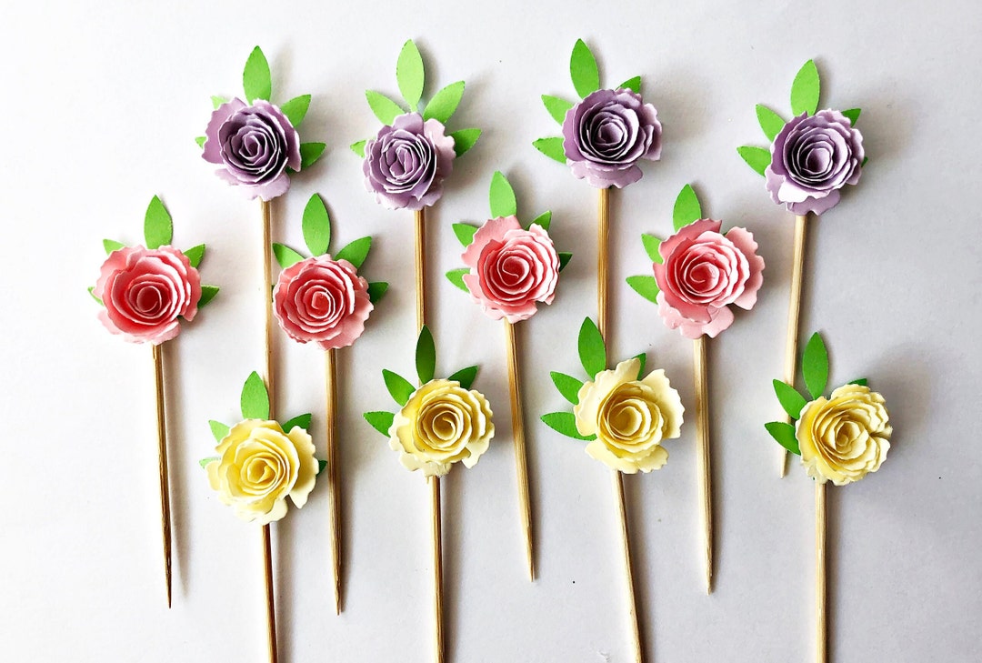Rose Cupcake Toppers - Floral Birthday Flower Cupcake Toppers. Tea ...