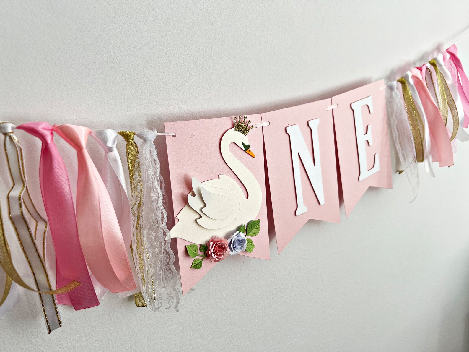 SWAN ONE Highchair Banner - Swan First Birthday Party Decorations. Swan ...