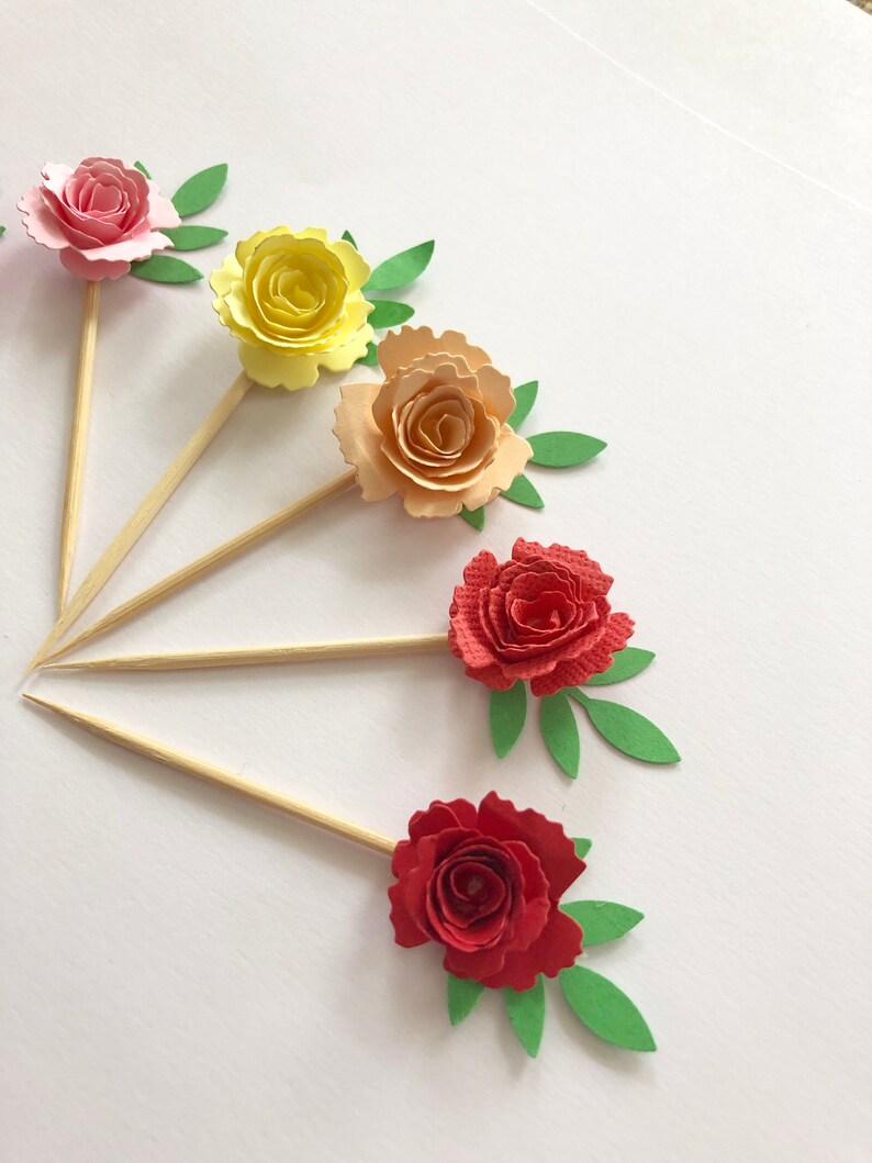 Rose Cupcake Toppers Floral Birthday Flower Cupcake Toppers. - Etsy
