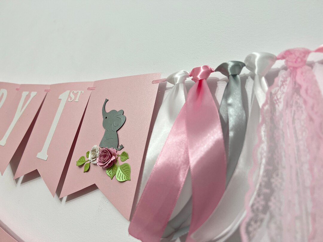 Elephant First Birthday Banner - CUTE Elephant First Birthday Party ...