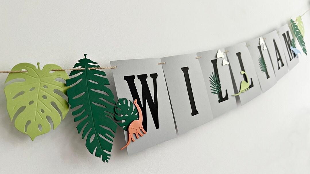 Dinosaur NAME Banner, ANY COLOR Dinosaur Birthday Party Decorations ...