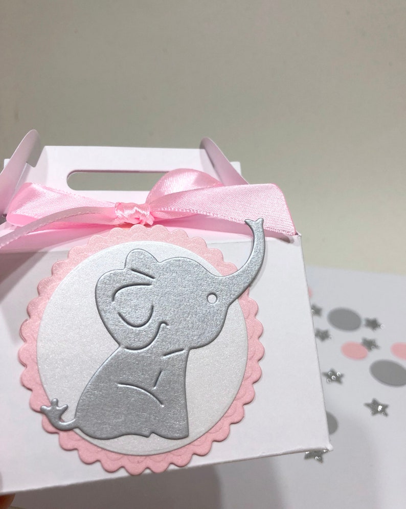 Elephant Favor Box Pink Grey Elephant Baby Shower Gift Boxes - Etsy