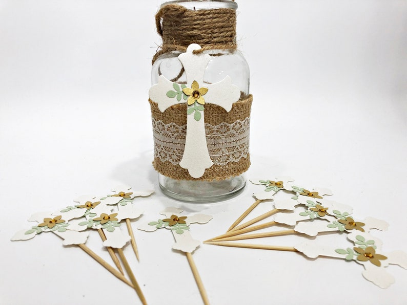 Baptism Cross Centerpiece. Rustic Christening Decor. Rustic Mason Jar ...