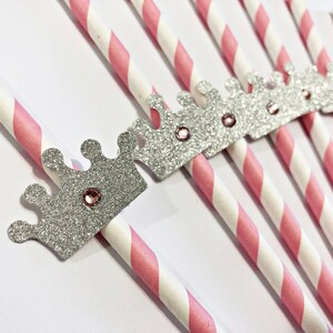 10 Princess Crown Paper Straws - Pink Gold Party Decorations Gold Crown ...