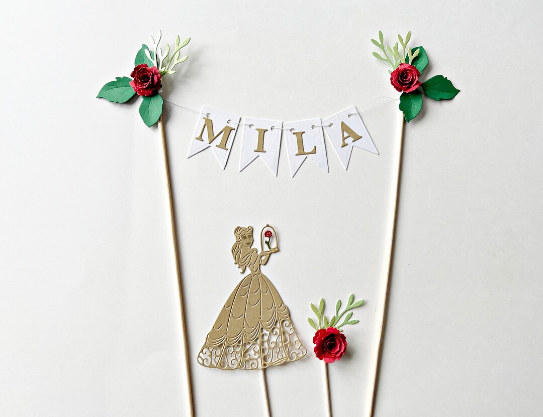 Beauty Red Roses Birthday Cake Topper - Princess Cake Topper, Floral ...
