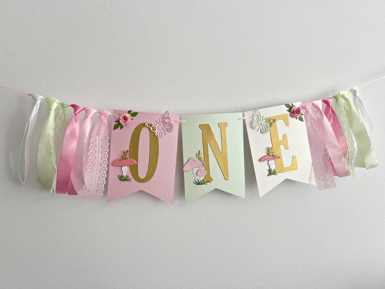 Pink Woodland Fairy High Chair Banner -mushroom ONE Banner Girl First ...