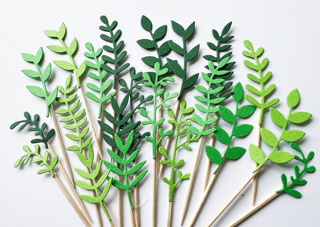 Greenery Leaves - Cupcake Toppers or Cutouts, Botanical Greenery-themed ...