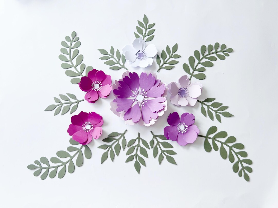 Purple Paper Flower Set - Nursery Paper Flowers, Purple Wall Decor ...