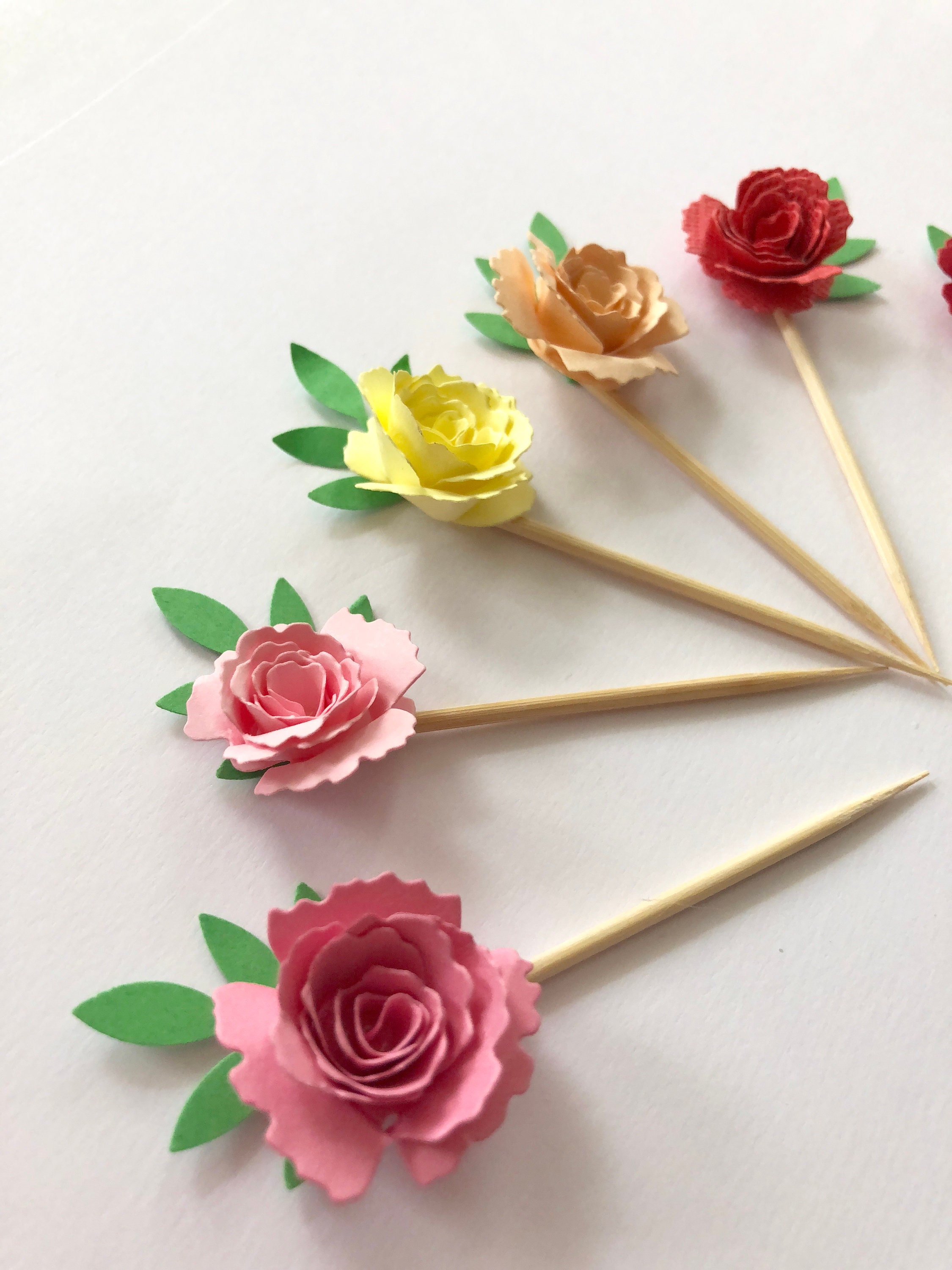 Rose Cupcake Toppers Floral Birthday Flower Cupcake Toppers. - Etsy
