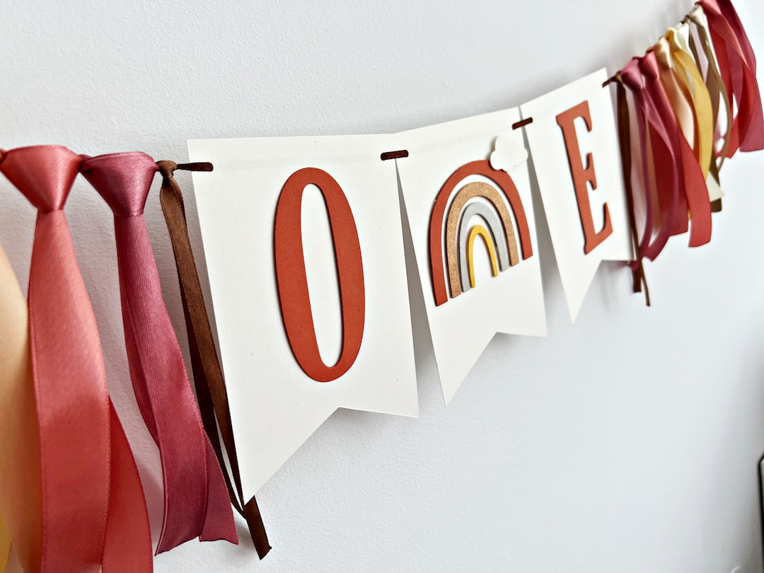 Muted Boho Rainbow Highchair Banner - Boho First Birthday ONE Banner ...