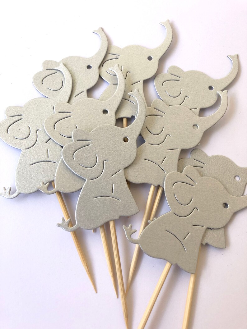 Elephant First Birthday Party Decorations - Elephant Cupcake Toppers ...