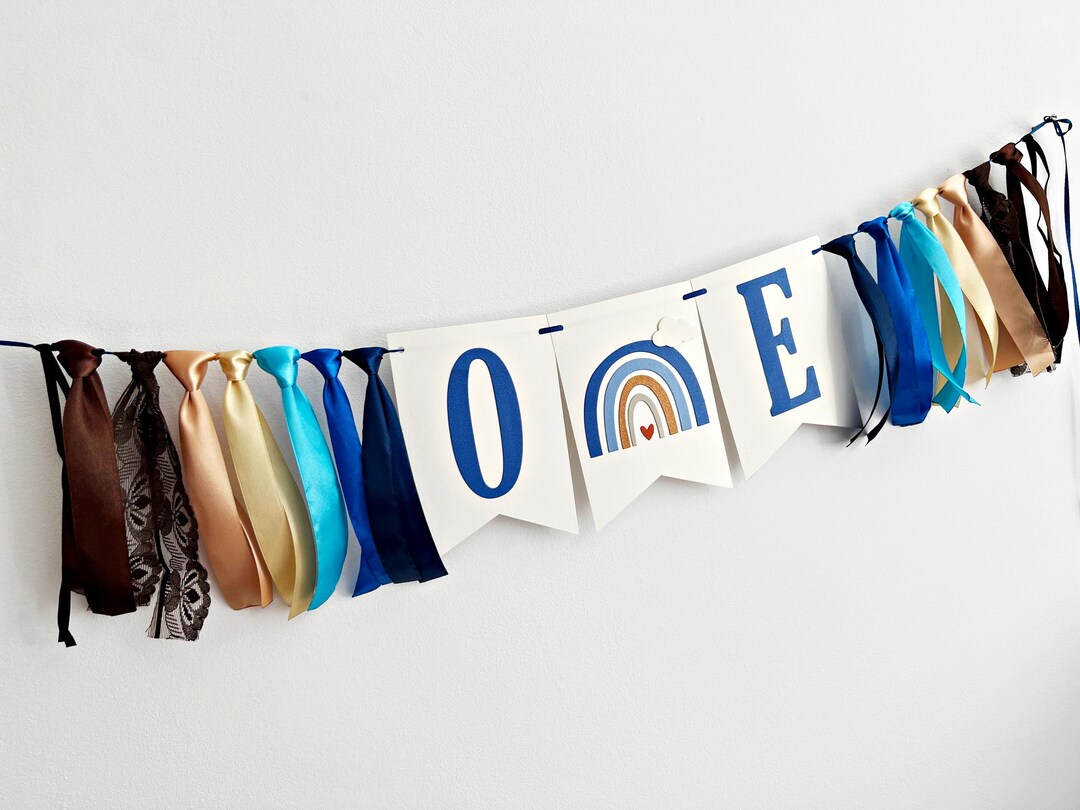 Boy Boho Rainbow Happy Birthday Banner - Modern Rainbow Birthday Party ...