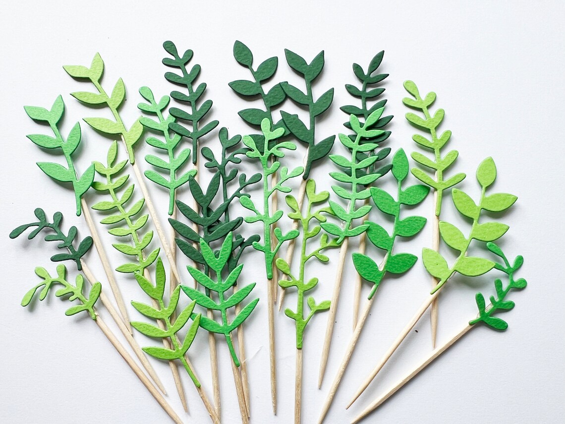 Greenery Leaves - Cupcake Toppers or Cutouts, Botanical Greenery-themed ...