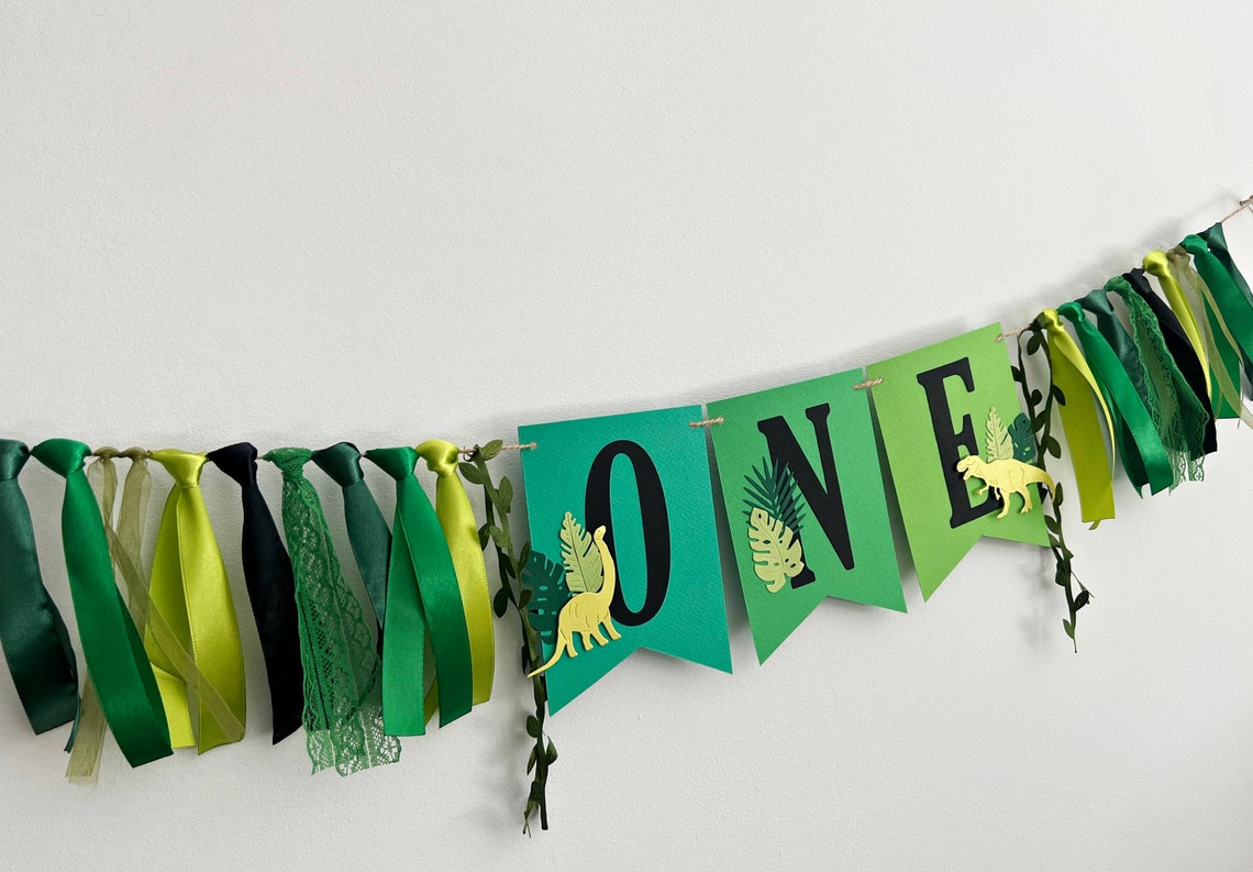 Dino ONE Highchair Banner: Dinosaur First Birthday Party Decorations ...