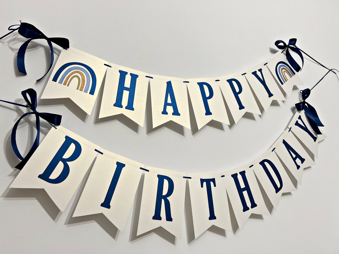Boy Boho Rainbow Happy Birthday Banner - Modern Rainbow Birthday Party ...