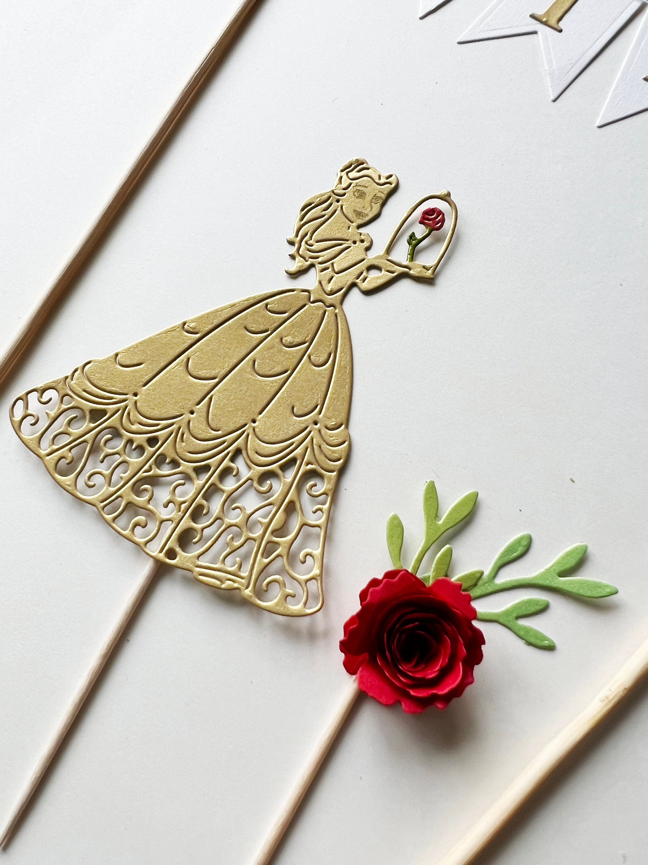 Beauty Red Roses Birthday Cake Topper - Princess Cake Topper, Floral ...